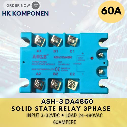 Jual SSR 3PHASE 60A / solid state relay 60a DC AC /ASH-3 DA4860 AOLE ...