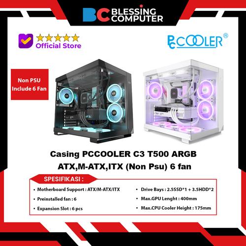 Jual Casing PCCOOLER C3 T500 ARGB ATX,M-ATX,ITX Non Psu 6 fan - Black ...