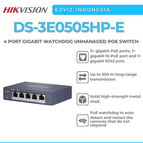 Jual HIKVISION DS-3E0505HP-E 4 PORT GIGABIT WATCHDOG UNMANAGED POE SWITCH - Jakarta Barat ...