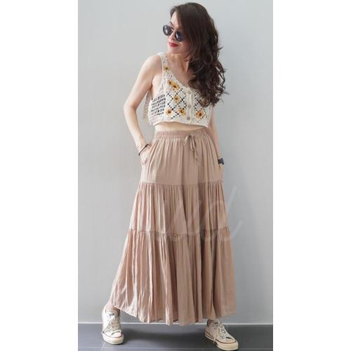 Jual Rok Sifon Fashion Panjang Wanita 3 Susun - Beige - Jakarta Utara ...