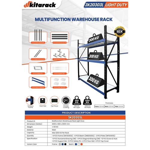 Promo KITARACK 3K2030 3L- RAK GUDANG 2000 X 600 X 3000MM 3LAYER 300KG ...