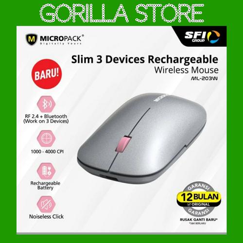 Jual MicroPack Slim 3 Devices Rechargeable Mouse Wireless ML-203W ...
