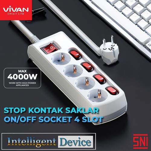 Jual VIVAN Stop Kontak Saklar ON/OFF Socket 4 Slot Kabel Inti Tembaga ...
