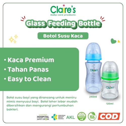 Jual CLAIRE'S WIDE NECK GLASS FEEDING BOTTLE - BOTOL KACA - 240ML BLUE - Kota Depok ...