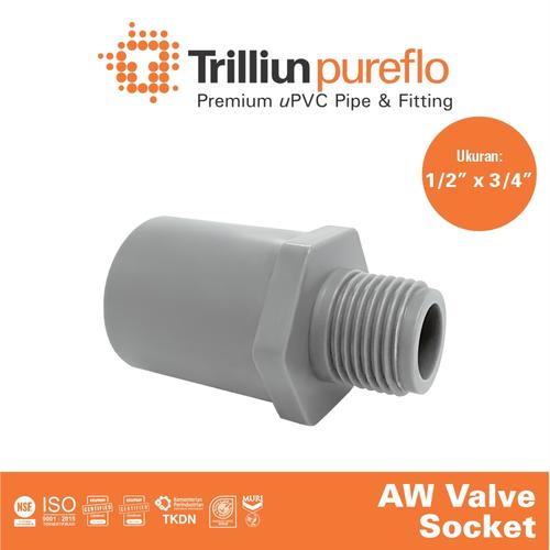 Promo Fitting Pipa uPVC Trilliunpureflo AW Valve Socket 1/2" x 3/4 ...