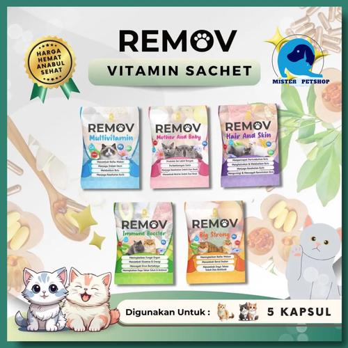 Jual Remov Vitamin Kucing Sachet Isi 5 Kapsul - MULTIVITAMIN IMMUNE ...