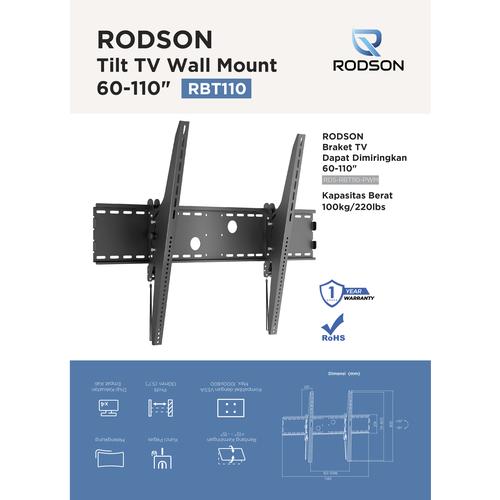 Jual Rodson RBT110 Bracket flat panel tv monitor wall mount 60" - 110 ...