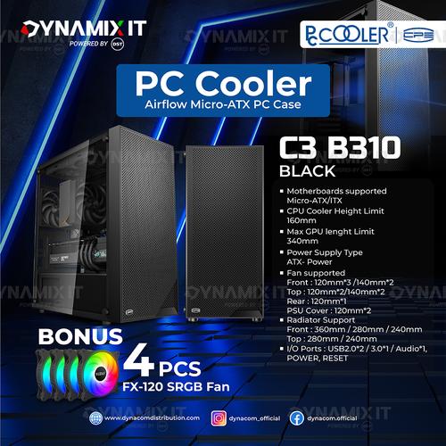 Jual PC Cooler C3-B310 TG microATX PC Case + 4x 120mm SRGB Fan - Black - Kota Surabaya - Dynamix ...