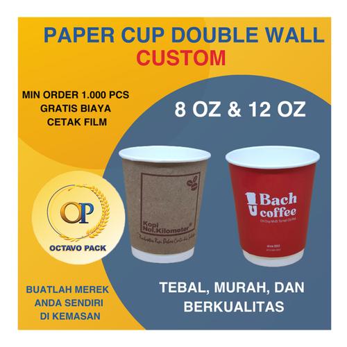 Jual Paper Cup 8 Oz / 12 Oz Hot Premium Sablon / Double Wall Kraft / Ivory - KRAFT SABLON 12, 5. ...