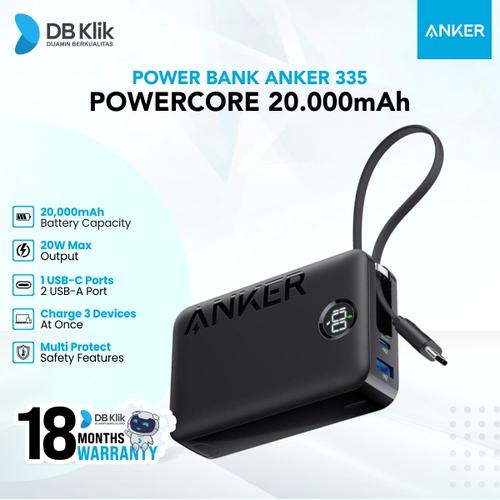 Promo Power Bank Anker 335 PowerCore 20.000mAh 22.5W with Usb-C Cable ...