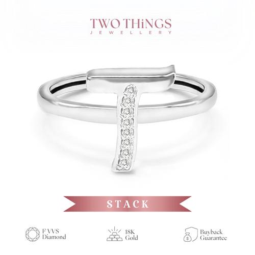 Jual Cincin Berlian Huruf - Inisial T Diamond Ring 18K Gold - Stack ...