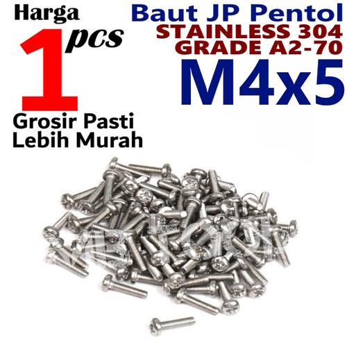 Jual Baut JP M4x5 Stainless Steel SUS 304 A2-70 Kepala Bulat Obang Plus M4 - Kota Tangerang ...