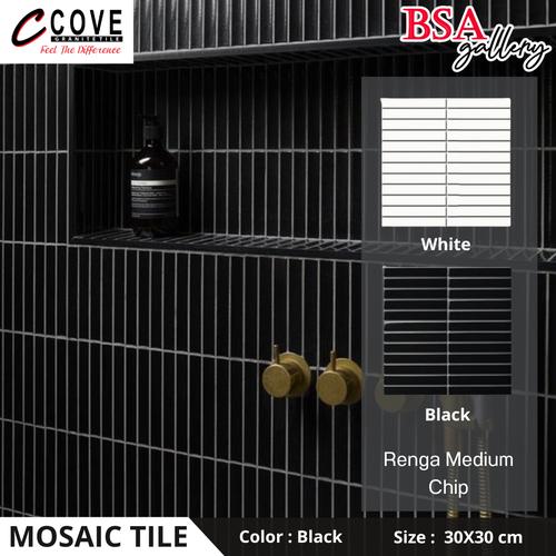 Jual MOSAIC TILE WHITE BLACK LONG STRIPE / KERAMIK MOZAIK DINDING WC ...