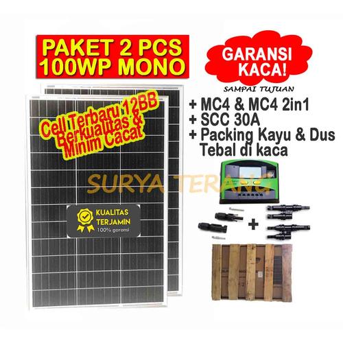 Jual Paket 2pcs Solar Panel Surya 100wp Mono + SCC 30A + Packing Kayu ...