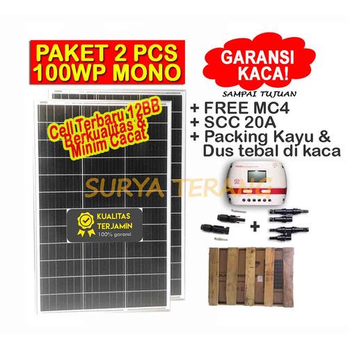 Jual Paket 2pcs Solar Panel Surya 100wp Mono + SCC 20A + Packing Kayu ...