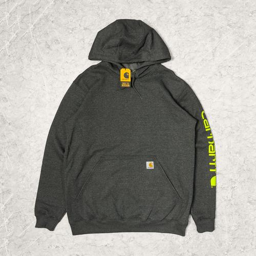 Jual Carhartt K288 Logo Sleeve Graphic Carbon Heather Hoodie Spellout ...