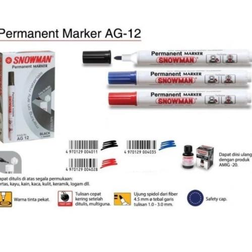 Jual Permanent Marker / Spidol Permanent Snowman AG-12 (Per Pcs) - Biru ...