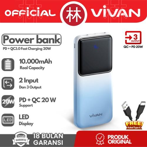 Jual Vivan VPB-D10 Powerbank 10.000 mah 3 Output 20W PD LED Two Way QC ...