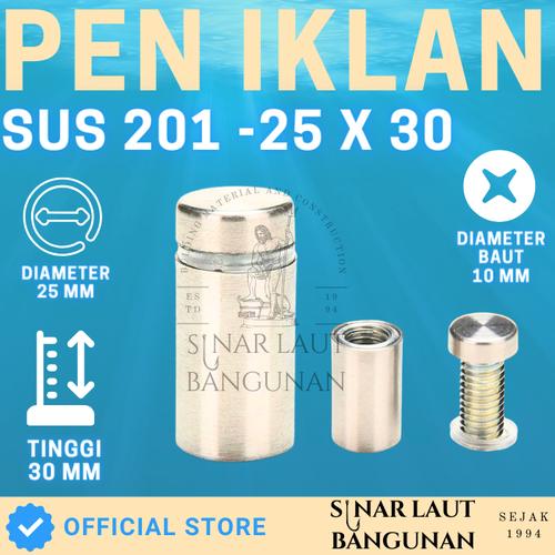 Jual PEN IKLAN 25×30MM STAINLESS BAUT PENJEPIT KACA & ALKRILIK ...