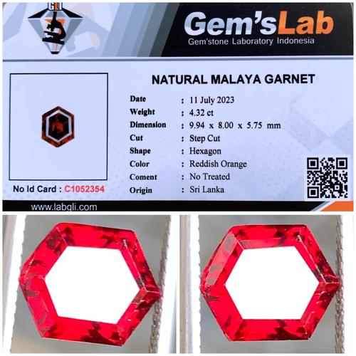 Promo Custom Cut Natural Malaya Garnet 4.32 cts. CLEAN, TOP LUSTER ...