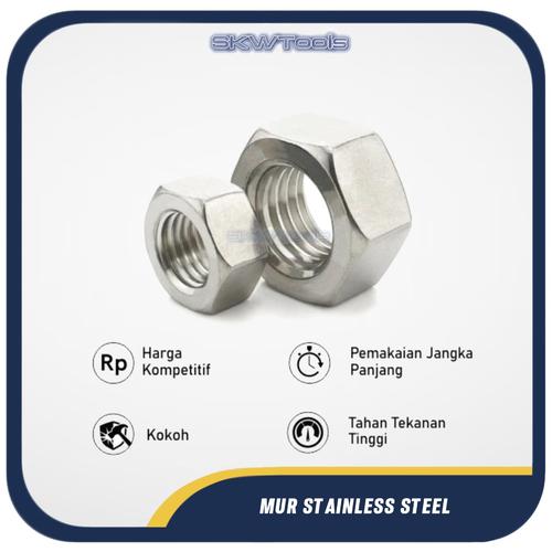 Jual SUS 304 Hex Nut M3 M4 M5 M6 M8 M10 M12 ( Mur Stainless ) - Baut ...