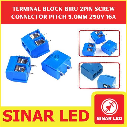 Jual Terminal Block Biru 2pin Screw Connector pitch 5.0mm 250V 16A ...
