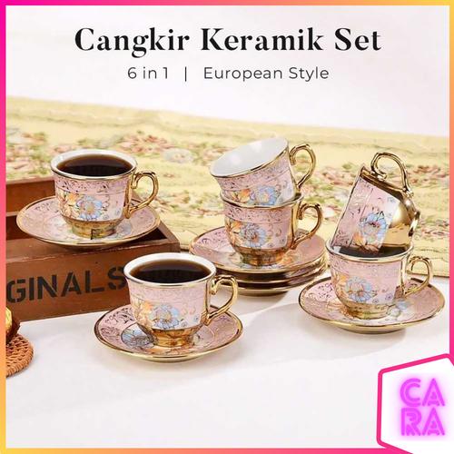 Jual Cangkir Keramik Set 6 in 1 Desain Elegan European Style B50 ...
