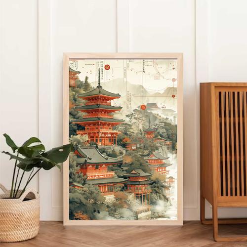 Jual Lukisan Print Abstract Japanese Traditional Architecture Map ...