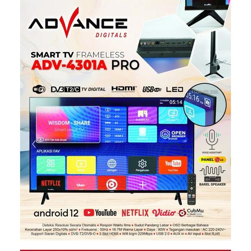 Jual Advance Android TV LED 43 Inch ADV-4301A PRO Smart TV Digital ...