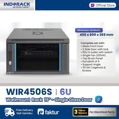 Promo Indorack WIR4506S Wallmount Rack 6U Depth 450mm Single Glass Door ...