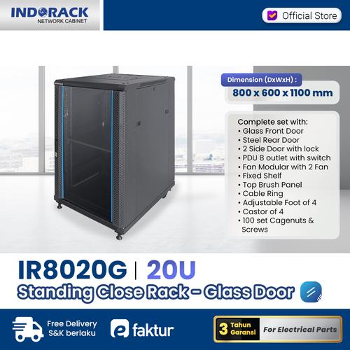 Promo Indorack IR8020G Close Rack 20U Depth 800mm Glass Door Rak Server ...