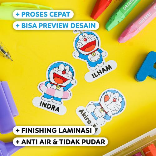 Jual Label Nama Waterproof, Stiker Nama Print and Cut Gambar Doraemon ...