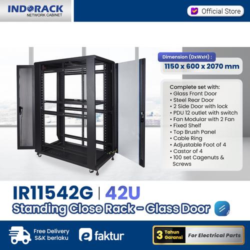 Promo Indorack IR11542G Close Rack 42U Depth 1150mm Glass Door Rak ...