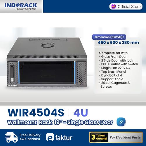 Promo Indorack WIR4504S Wallmount Rack 4U Depth 450mm Single Glass Door ...