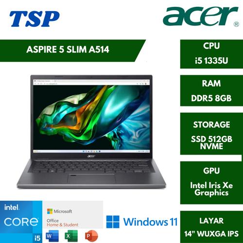 Jual ACER ASPIRE 5 SLIM A514 56P 57Q8 CORE i5-1335U 8GB 512GB W11+OHS ...