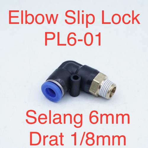 Jual PL6-01 Slip Lock Konektor Elbow Fitting Selang 6mm Drat Luar 1 ...