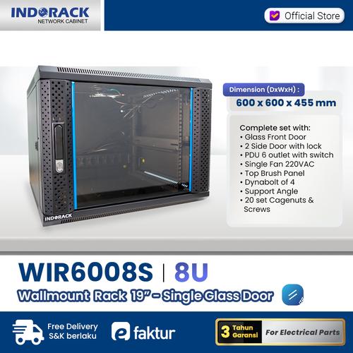 Promo Indorack WIR6008S Wallmount Rack 8U Depth 600mm Single Glass Door ...