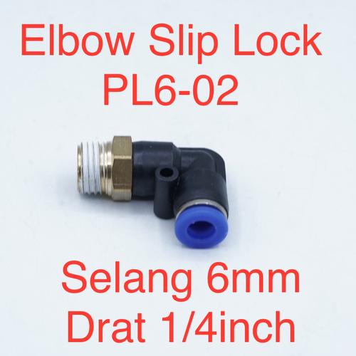 Jual PL6-02 Slip Lock Konektor Elbow Fitting Selang 6mm Drat Luar 1 ...