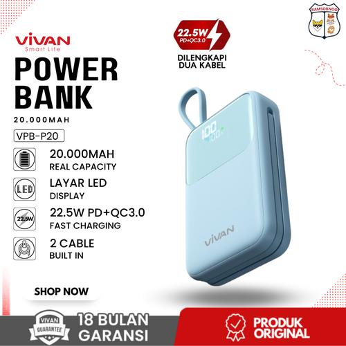 Promo VIVAN VPB-P20 Powerbank 20.000 mAh 22.5W PD QC 3.0 LED 2 Built In ...