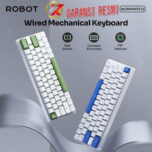Jual ROBOT WORKMATE IV Mechanical Wired Keyboard Gaming 63 Keys PBT Keycaps - White Blue - Kota ...