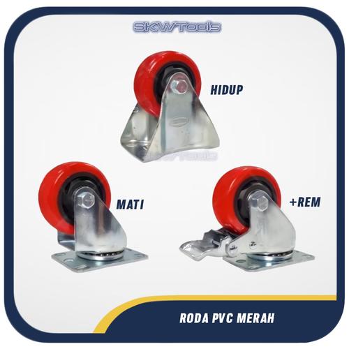 Jual Roda Pvc Merah 3" Hidup Mati Pake Rem Roda Troli Merah 3" - 3 ...