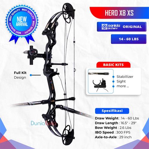 Jual Fullset Busur Panah Sanlida Hero X8 XS Compound Bow - Hitam, Basic ...
