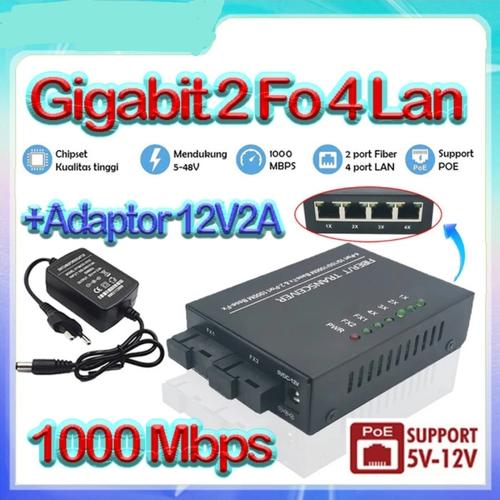 Jual Gigabit Fiber Optic Switch Media Converter 2FO 4Lan - Pasangan ...