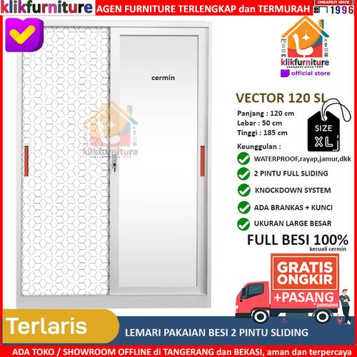 Promo Lemari Pakaian Besi Pintu Kaca Sliding XL VECTOR 120 Cicil 0% 3x ...