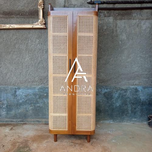 Jual Almari pakaian minimalis pintu kombinasi rotan, lemari minimalis ...