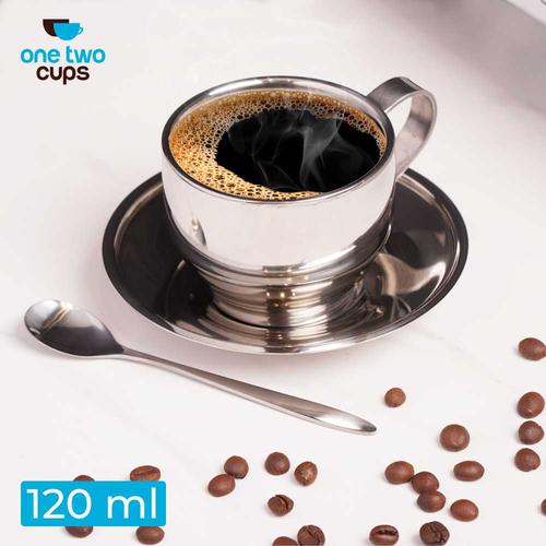 Jual ONE TWO CUPS Set Cangkir Sendok Piring Kopi Gelas Mug Stainless Steel 120ml - Jakarta Barat ...