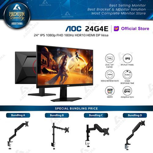 Promo Monitor LED AOC 24G4E 24" IPS 1080p FHD 180Hz HDR10 HDMI DP Vesa ...