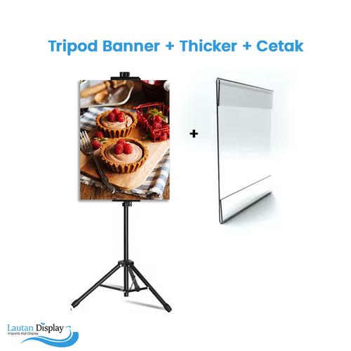 Promo Tripod Akrilik Stand Banner Plus Cetak Poster Art Carton A3 dan ...