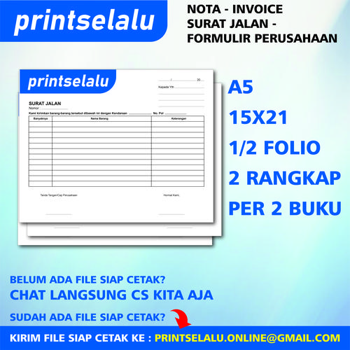 Jual Cetak Nota A5 2 Rangkap Ply per 2 buku (Nota Invoice Surat Jalan ...