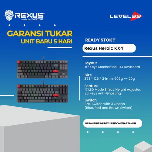 Jual Rexus Keyboard Gaming Heroic KX4 TKL keyboard - Abu-abu, Brown ...